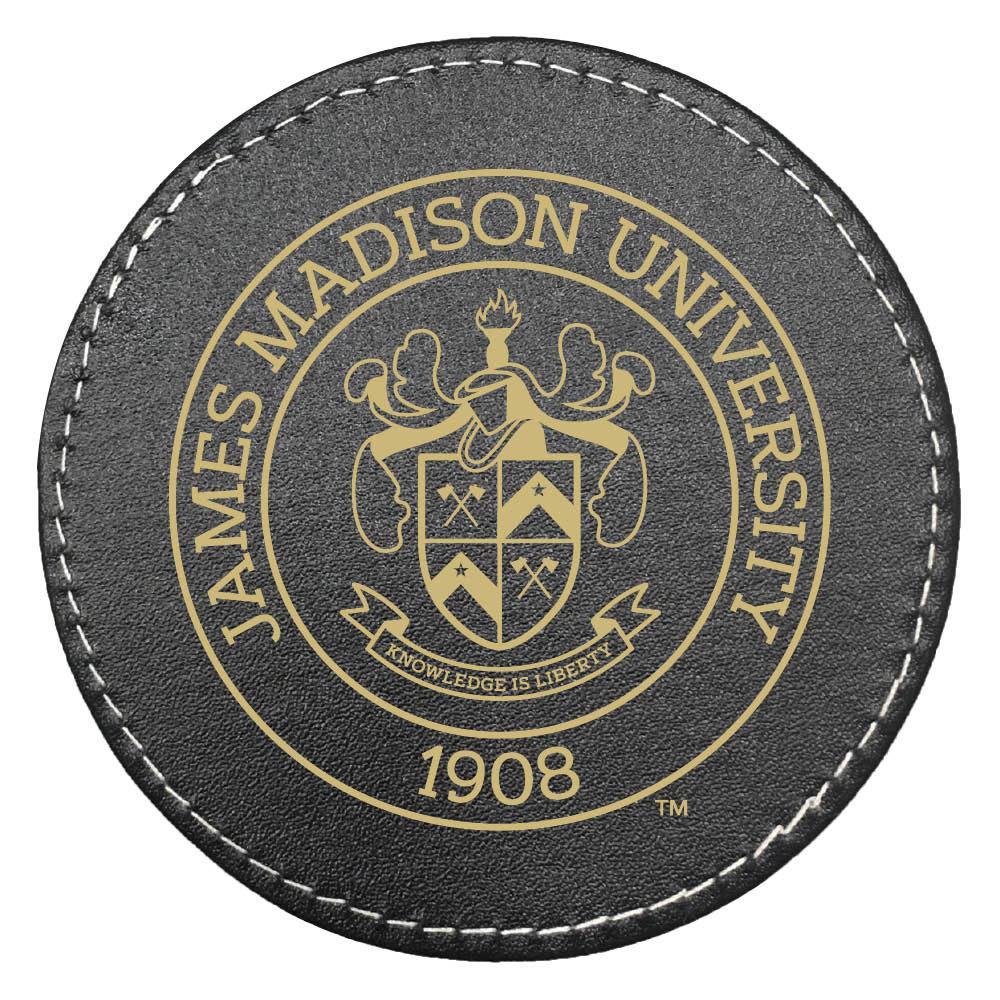Personalized Black Leatherette Coaster Set - JMU Seal